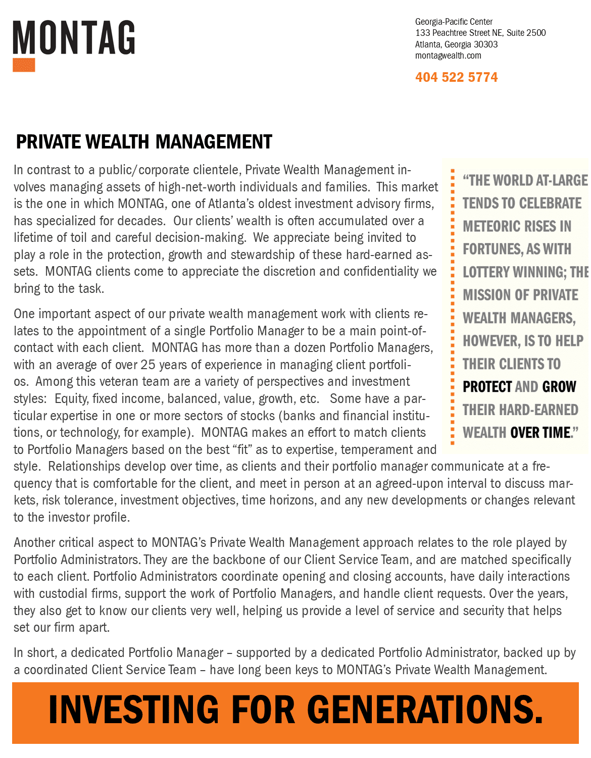 Private Wealth Management | MONTAG Wealth Management